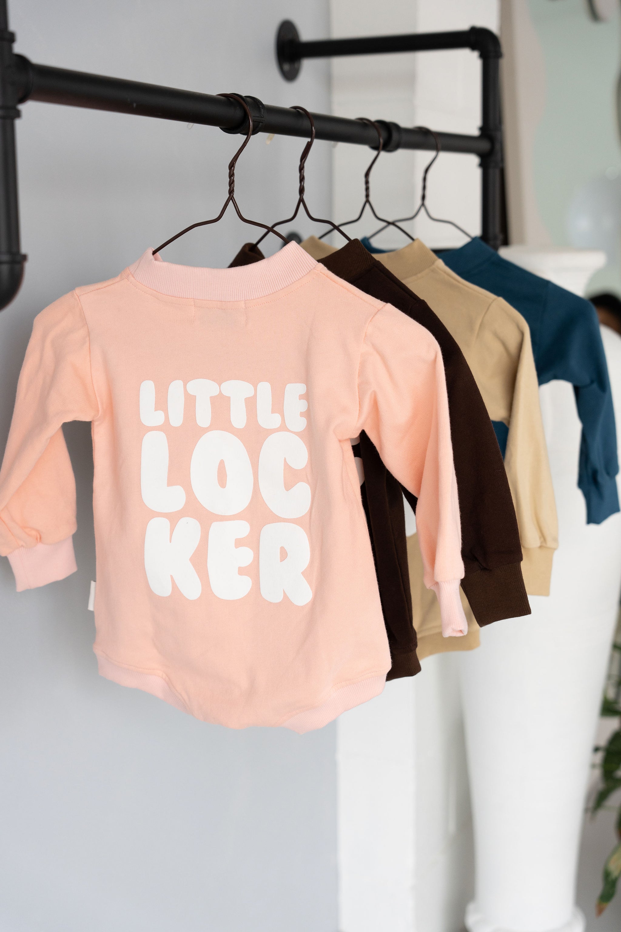 Puff Print Romper – Neutral Latte Baby Romper | Little Locker